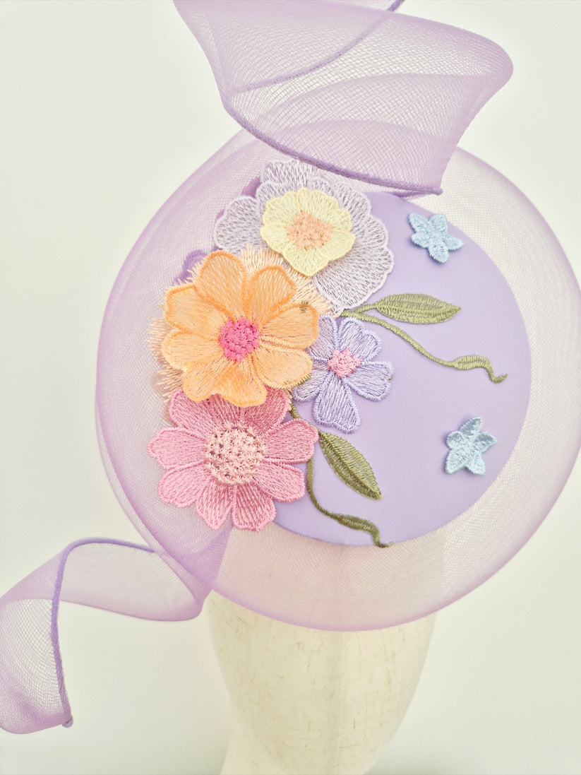 Miss Whimsical percher. Womens Lilac button headpiece with crinoline s ...